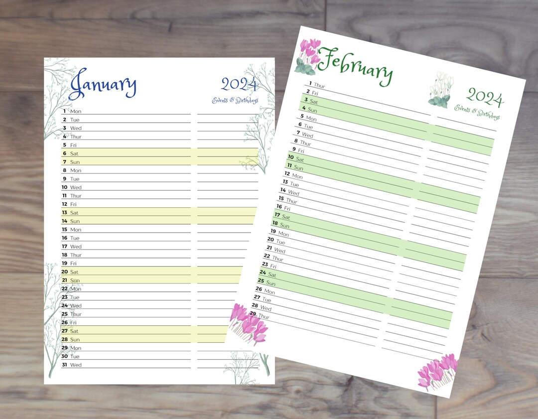 2024 PRINTABLE 12 Month CALENDAR FLOWER Design Pdf - Etsy