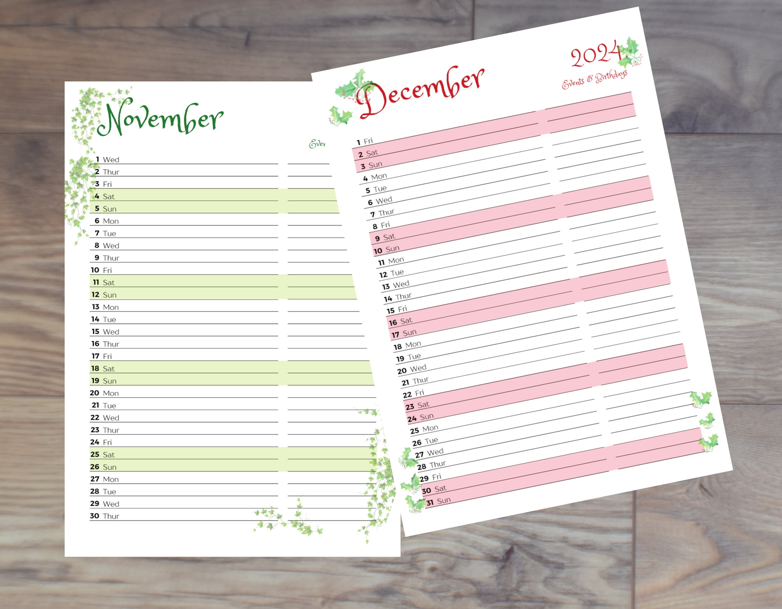 2024 PRINTABLE 12 Month CALENDAR FLOWER Design Pdf - Etsy