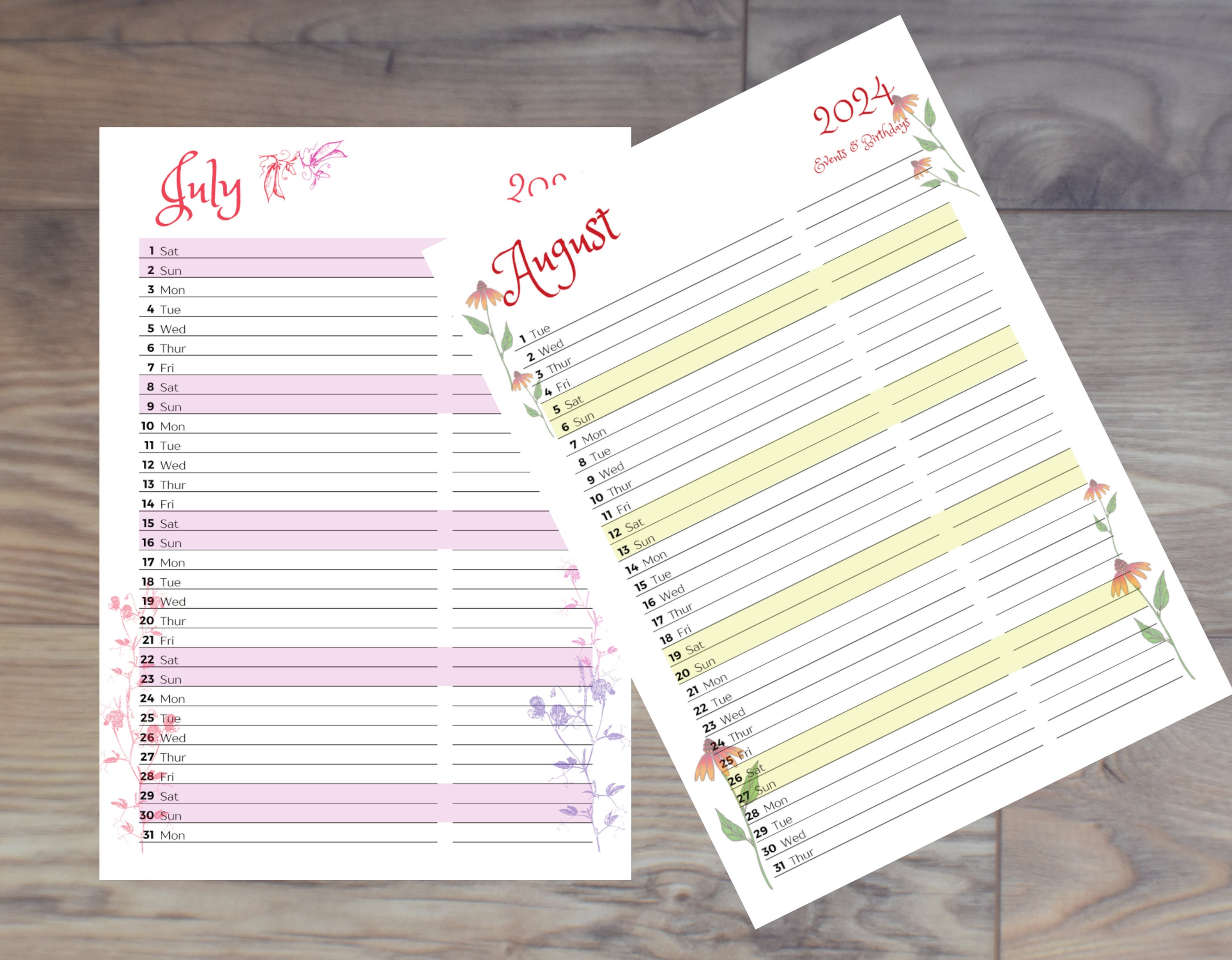 2024 PRINTABLE 12 Month CALENDAR FLOWER Design Pdf - Etsy