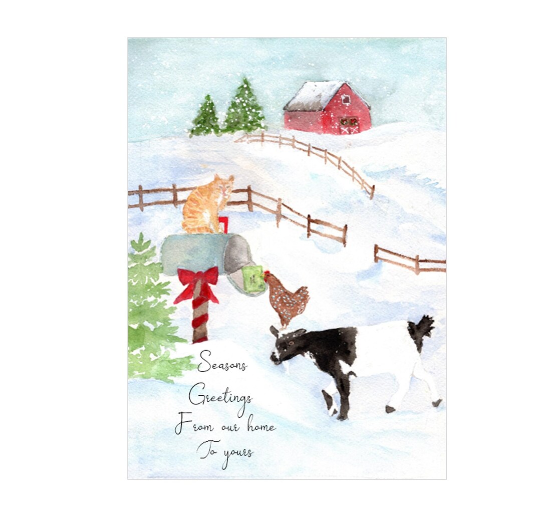 Vintage Farm Animals at Mailbox Christmas Card - Etsy