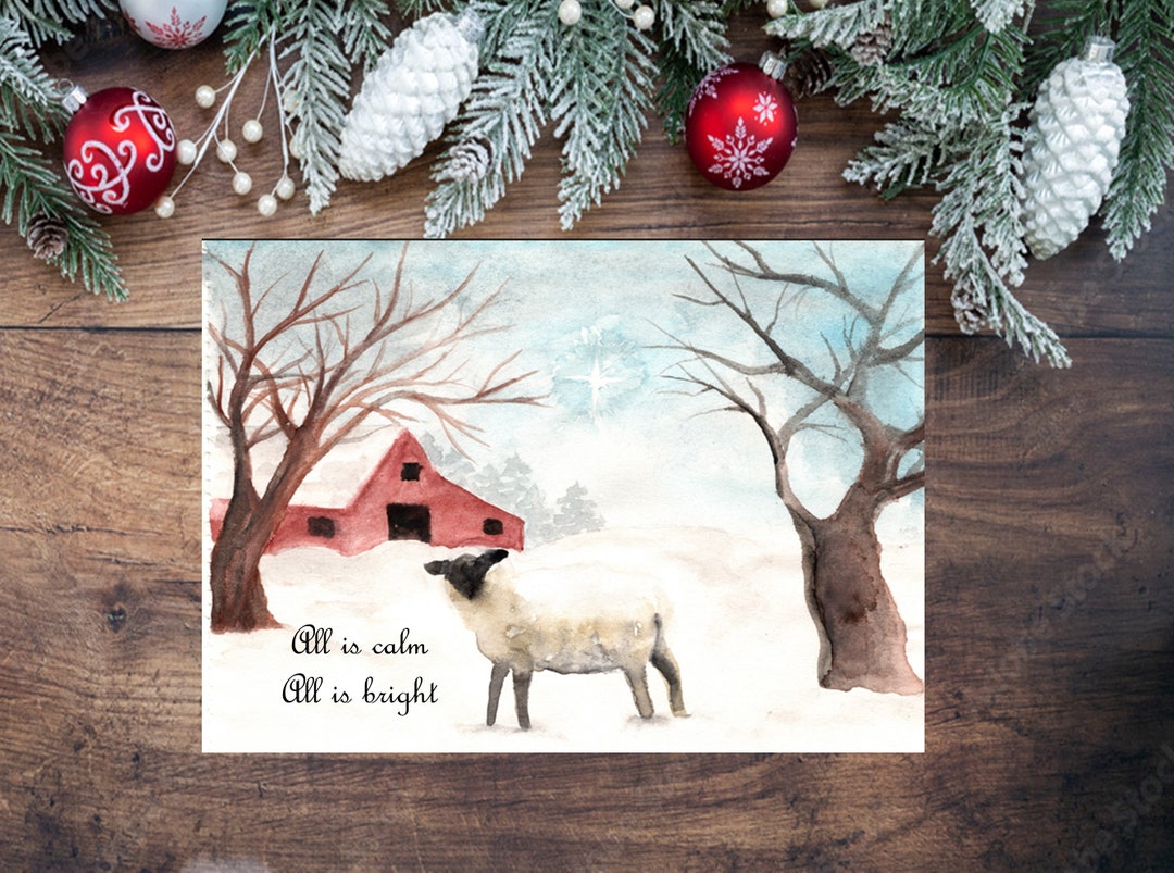 Watercolor Sheep Christmas Card - Etsy