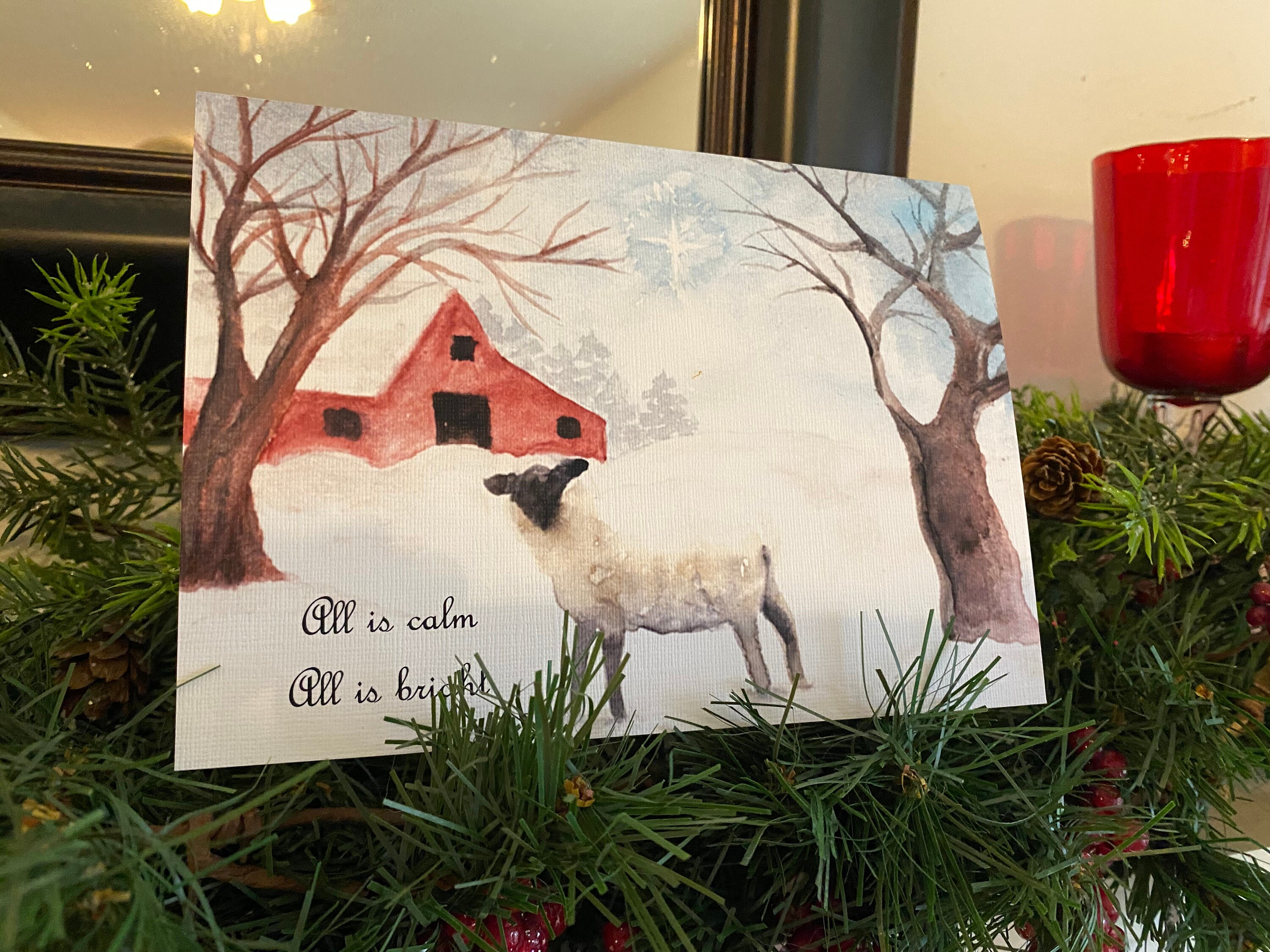 Watercolor Sheep Christmas Card - Etsy