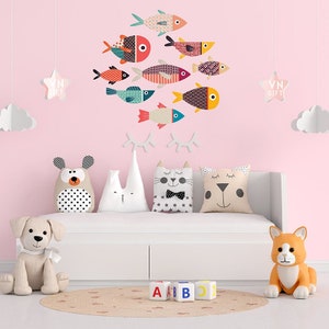 Set of 9 Wooden Fish for Wall Decoration for Living Room, Bedroom, Wall ...