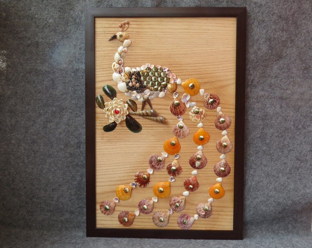 Home Decor Sea Shell Art, the Peacock Painting Made of Real Seashells ...