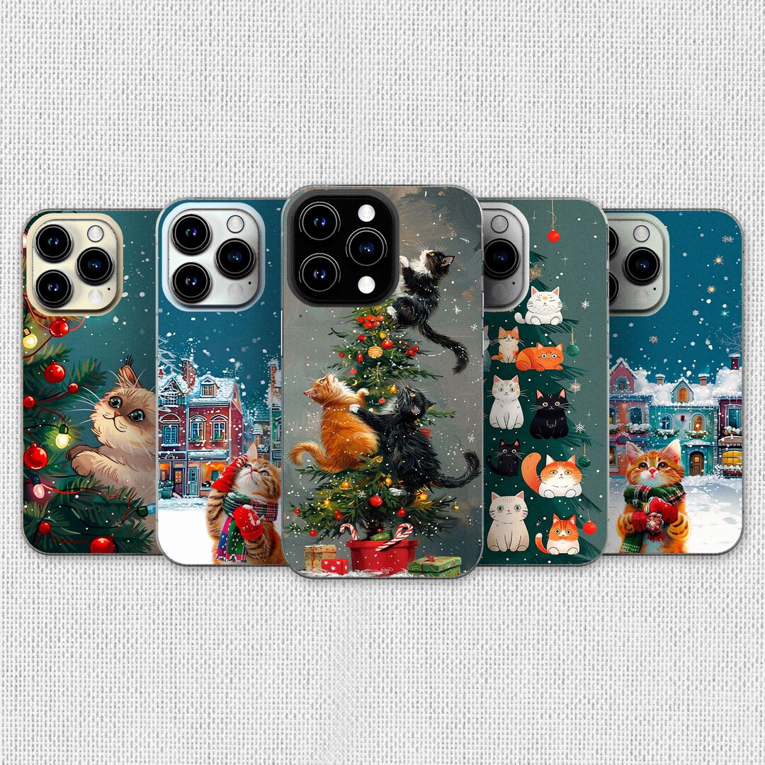 Merry Christmas Cute Kawaii Cat Xmas Phone Case for iPhone 16/15/14/13 ...