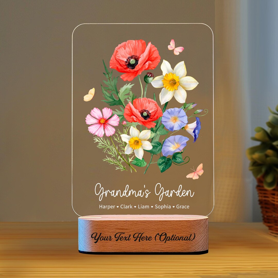 Light up Birth Flowers Print With Names | Mom's Garden | Grandma's ...