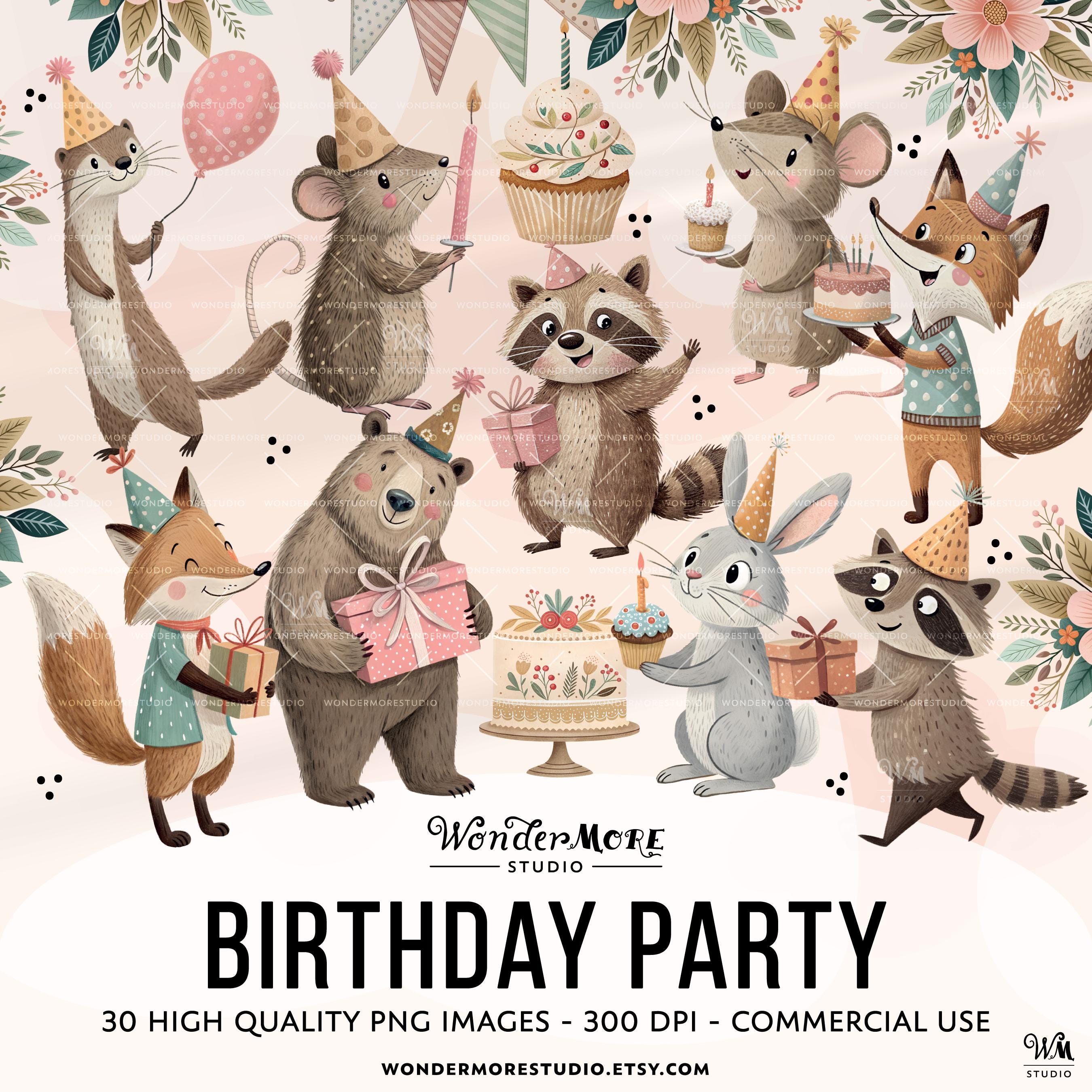 Animals Birthday Clipart PNG Cute Kids Graphics Transparent Whimsical ...