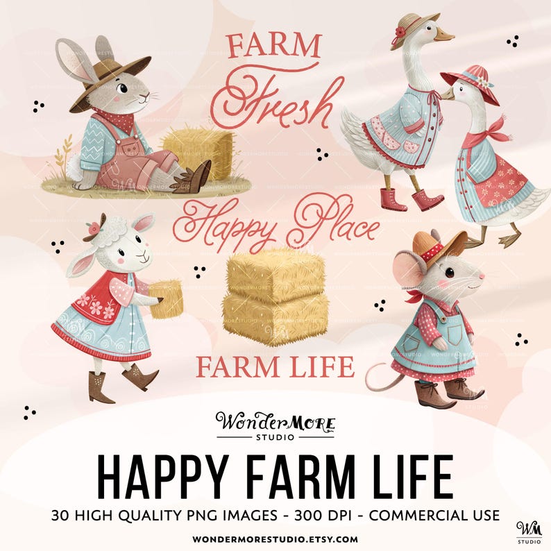 Cute Farm Clipart PNG Farm Life Animals Graphics Transparent Spring ...
