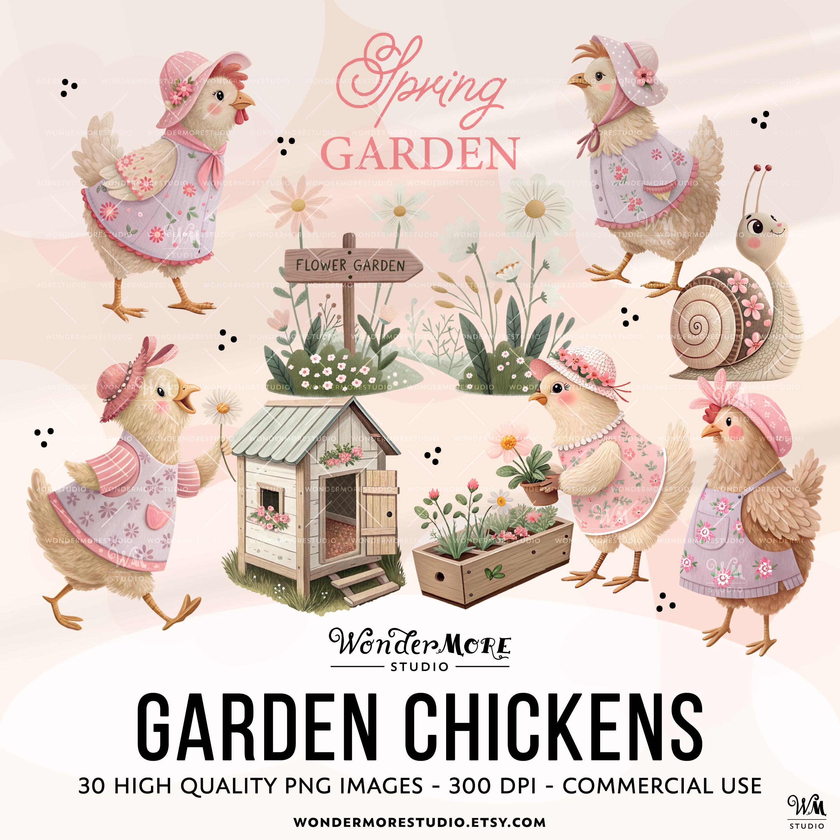 Cute Chicken Clipart PNG Garden Chickens Graphics Transparent Spring ...