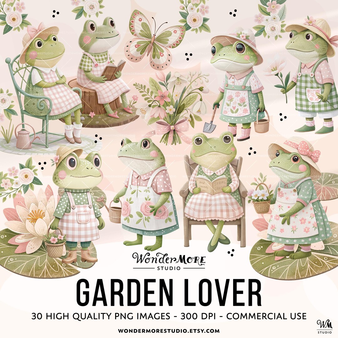 Frog Clipart PNG Cute Frogs Graphics Transparent Green and Pink Spring ...