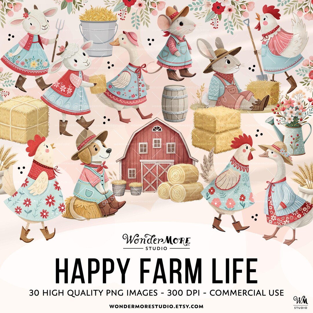 Cute Farm Clipart PNG Farm Life Animals Graphics Transparent Spring ...