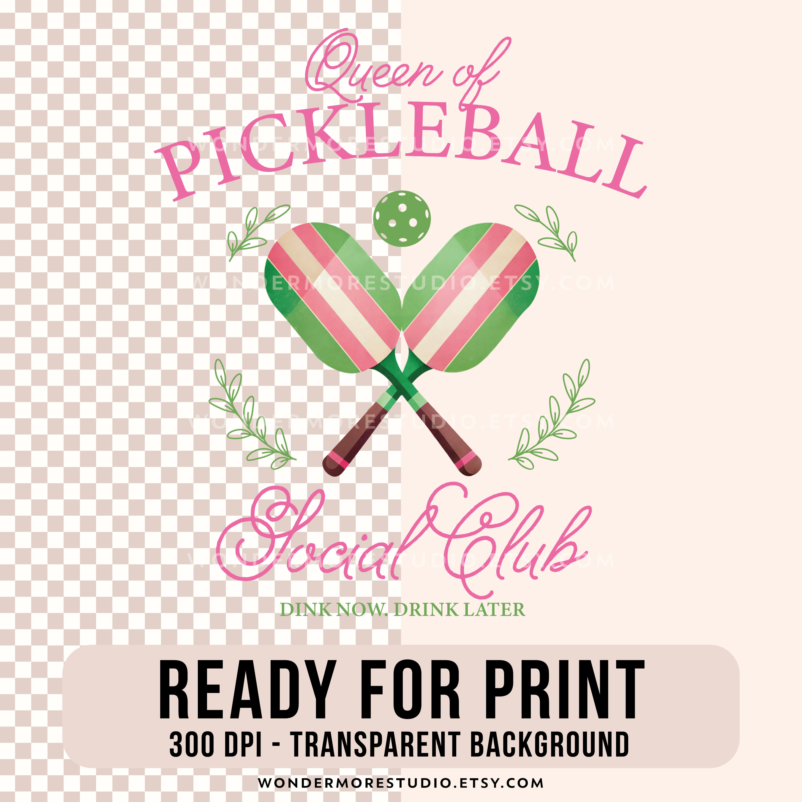 Pickleball PNG Social Club Design Pink and Green Pickleball Player ...