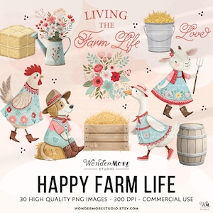 Cute Farm Clipart PNG Farm Life Animals Graphics Transparent Spring ...