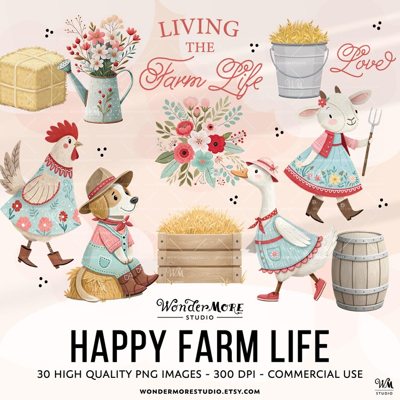 Cute Farm Clipart PNG Farm Life Animals Graphics Transparent Spring ...