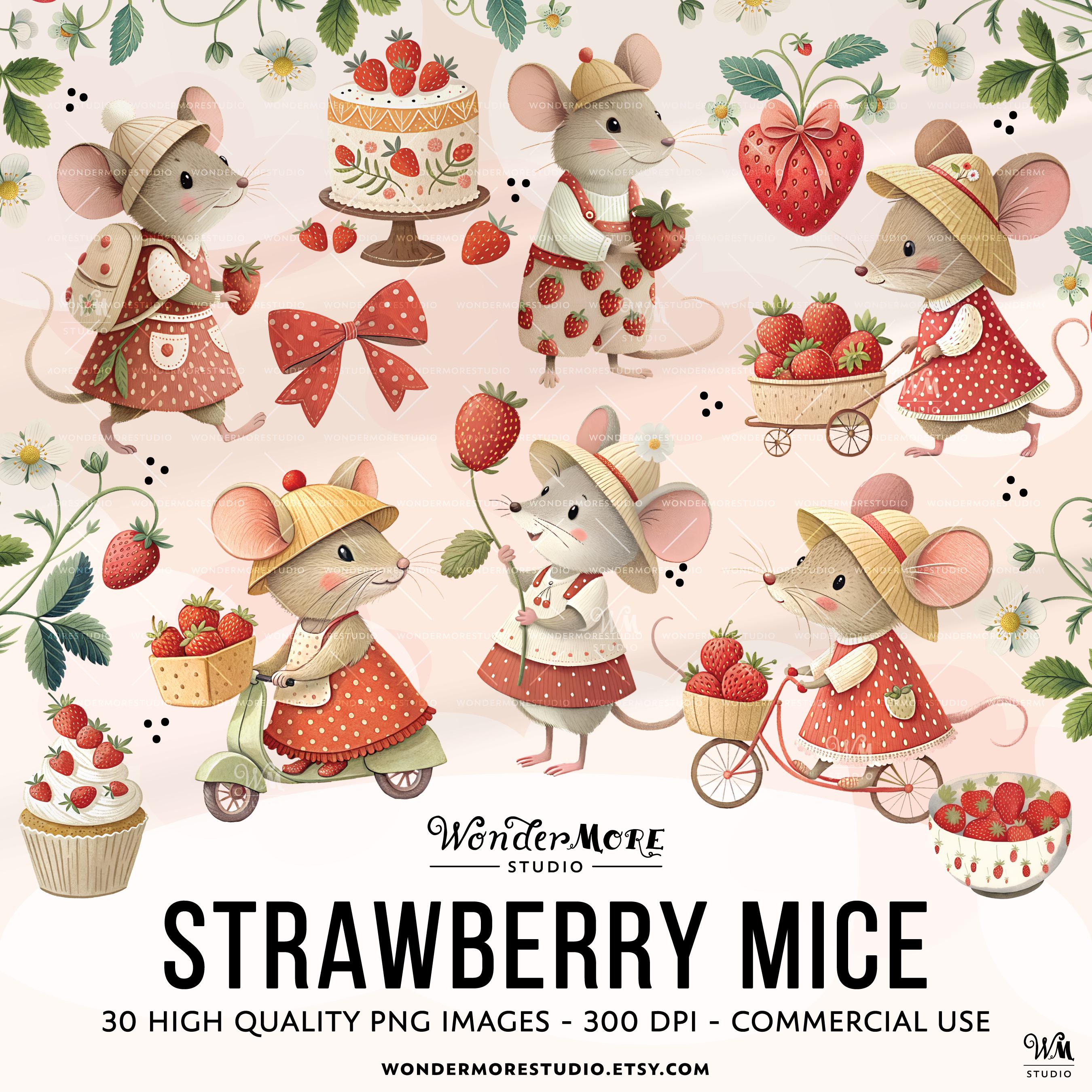 Strawberry Mouse Clipart PNG Cute Mice Graphics Transparent Spring ...