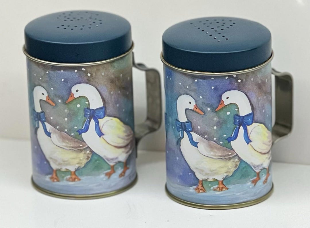 Vintage Salt & Pepper Shakers Canister Tin Metal Winter Geese Goose - Etsy