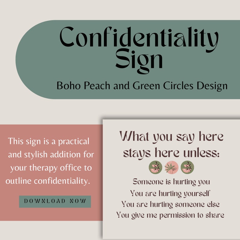 Therapist Confidentiality Sign, Therapy Office Decor, INSTANT DOWNLOAD ...