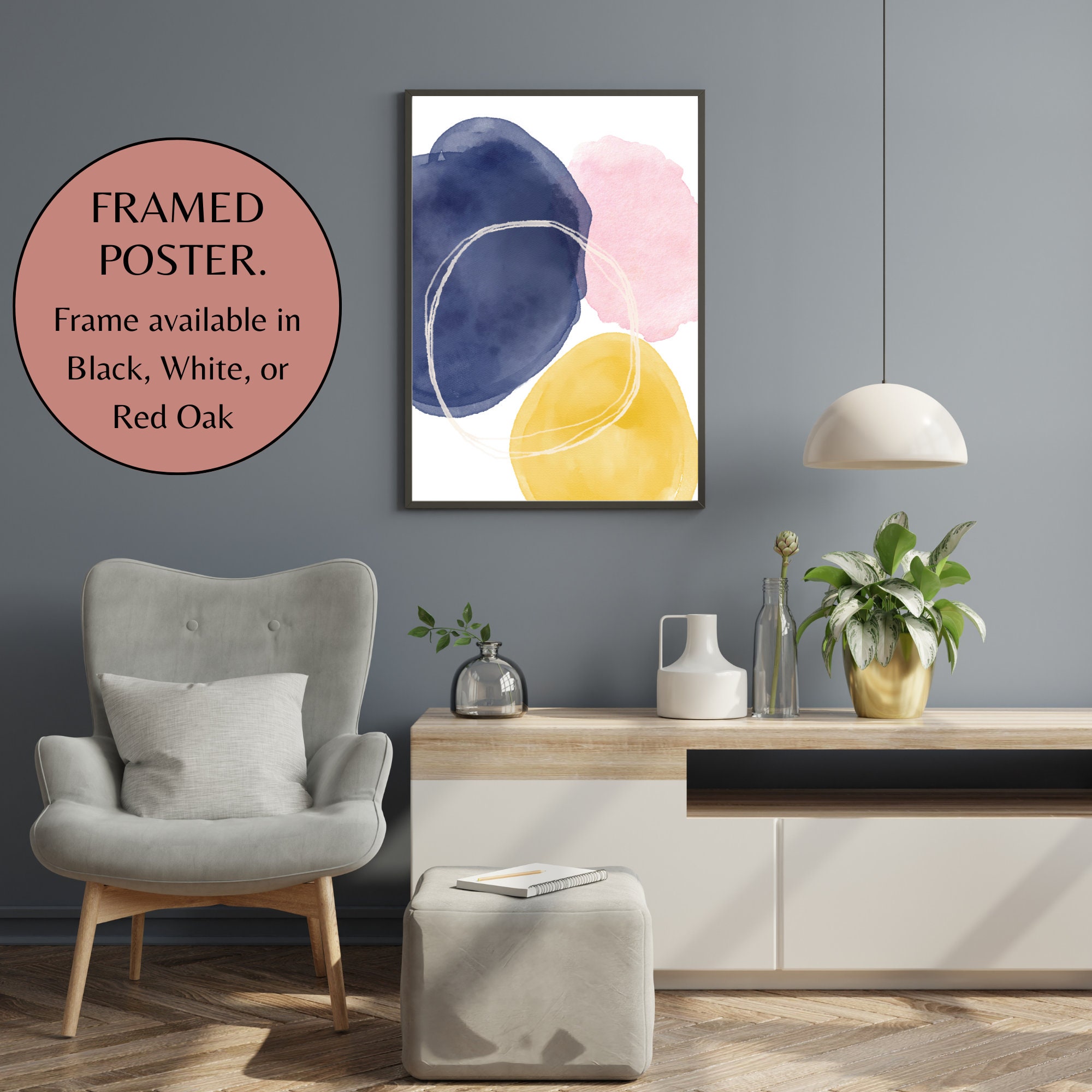 Therapy Office Decor, Abstract Watercolor Circles, FRAMED POSTER, Blue ...