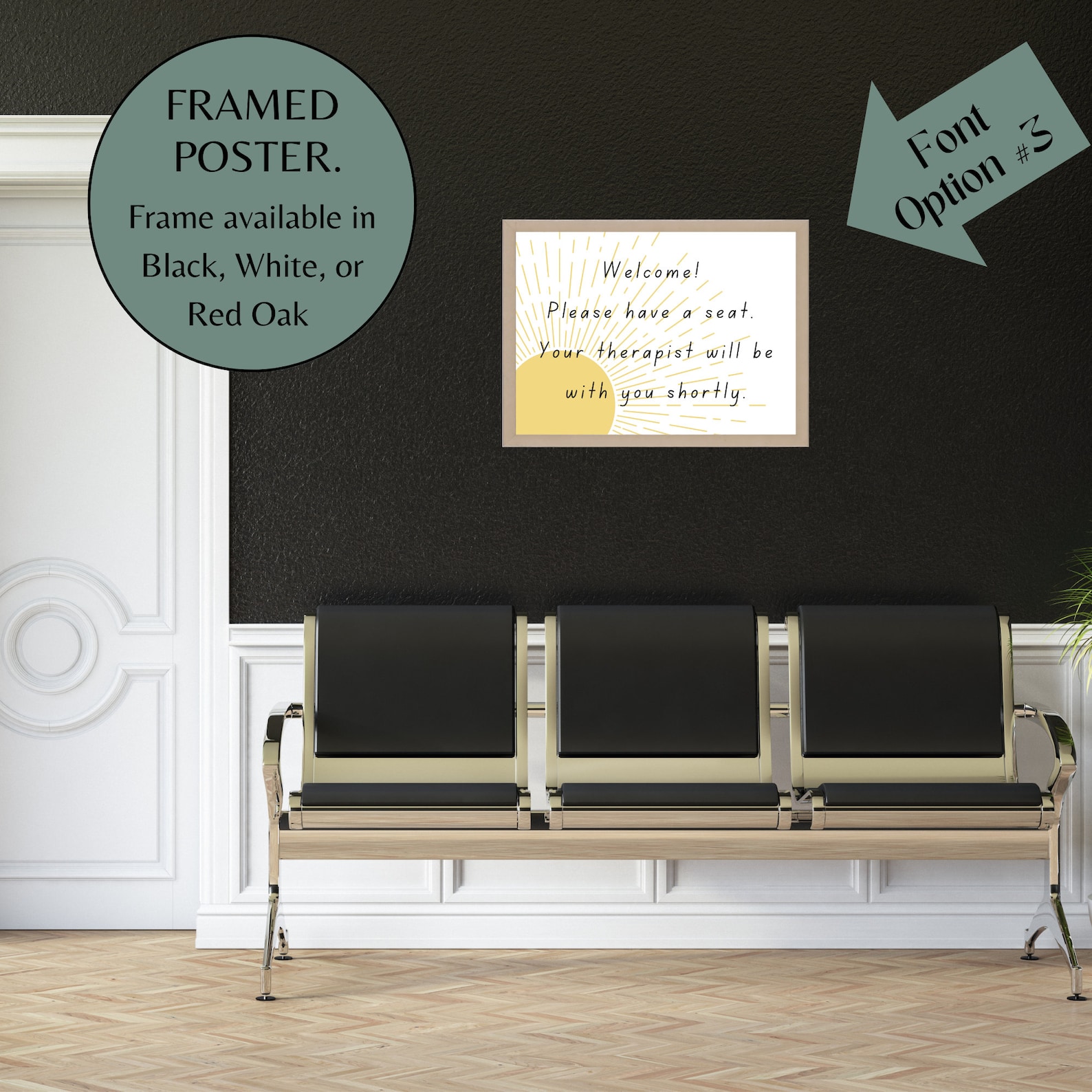 Therapy Office Waiting Room Sign, Boho Sun font 3, FRAMED POSTER ...
