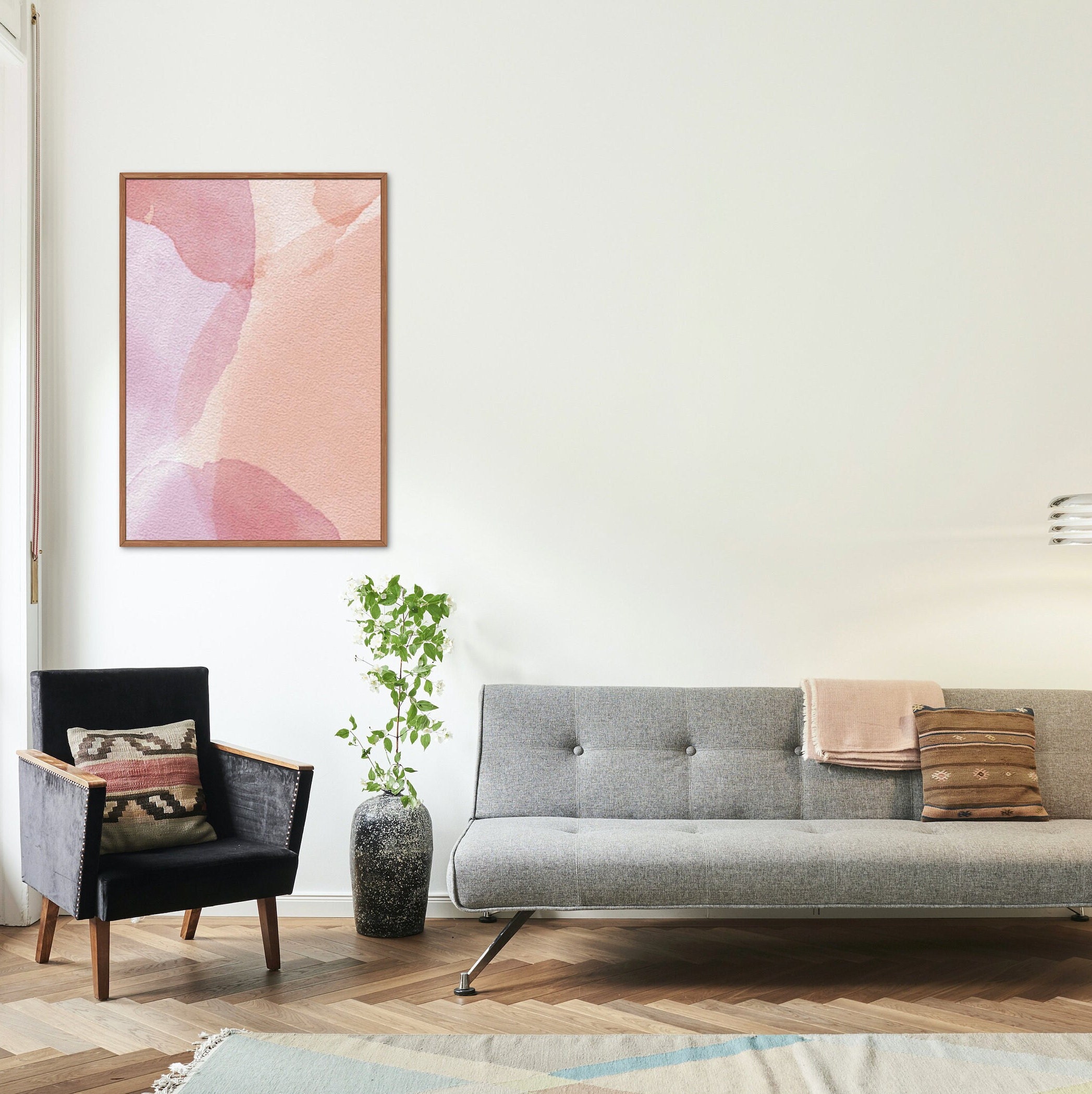 Therapy Office Decor, Pink Watercolor Abstract Art Glam Modern ...