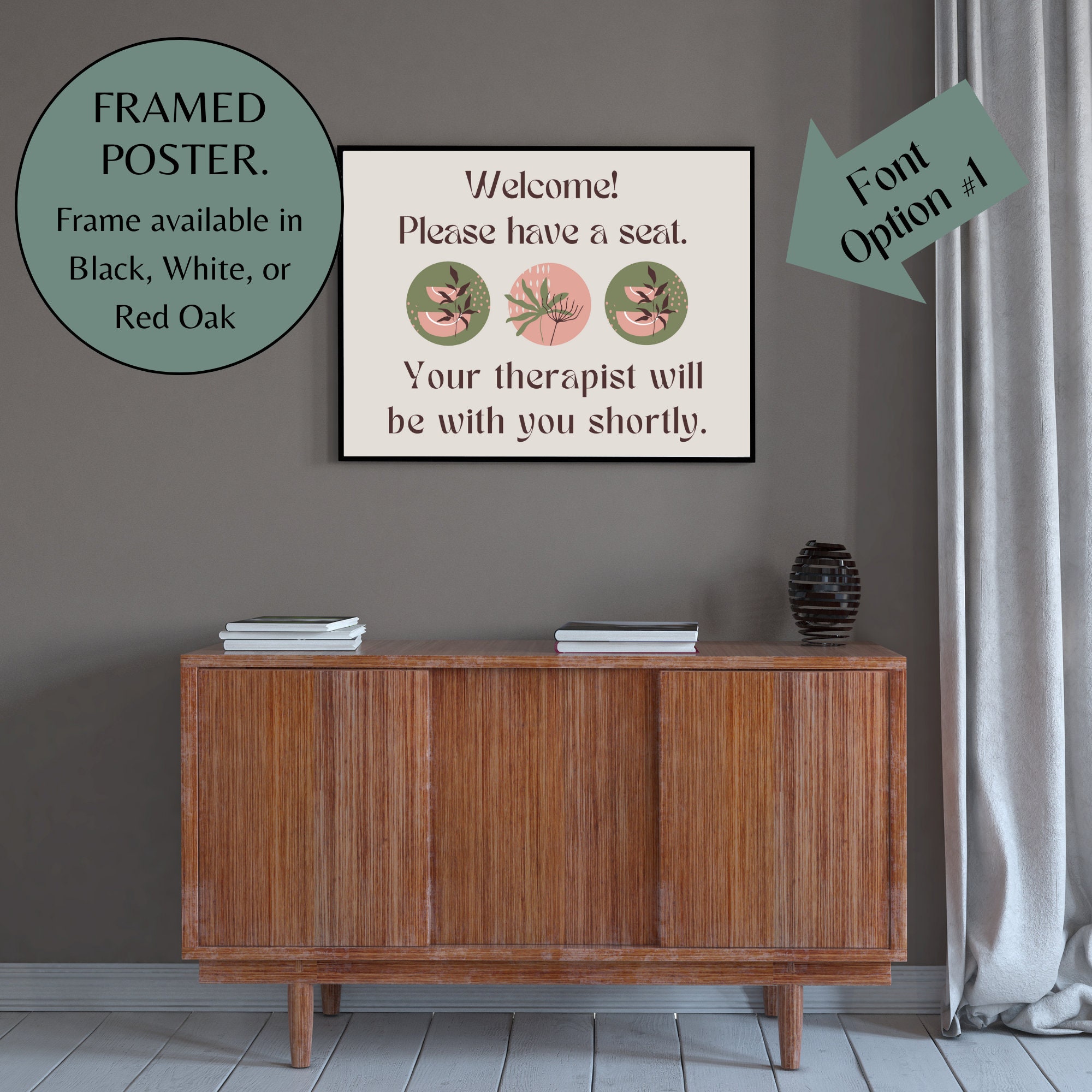Therapy Office Waiting Room Sign, Boho Floral Circles font 1, FRAMED ...