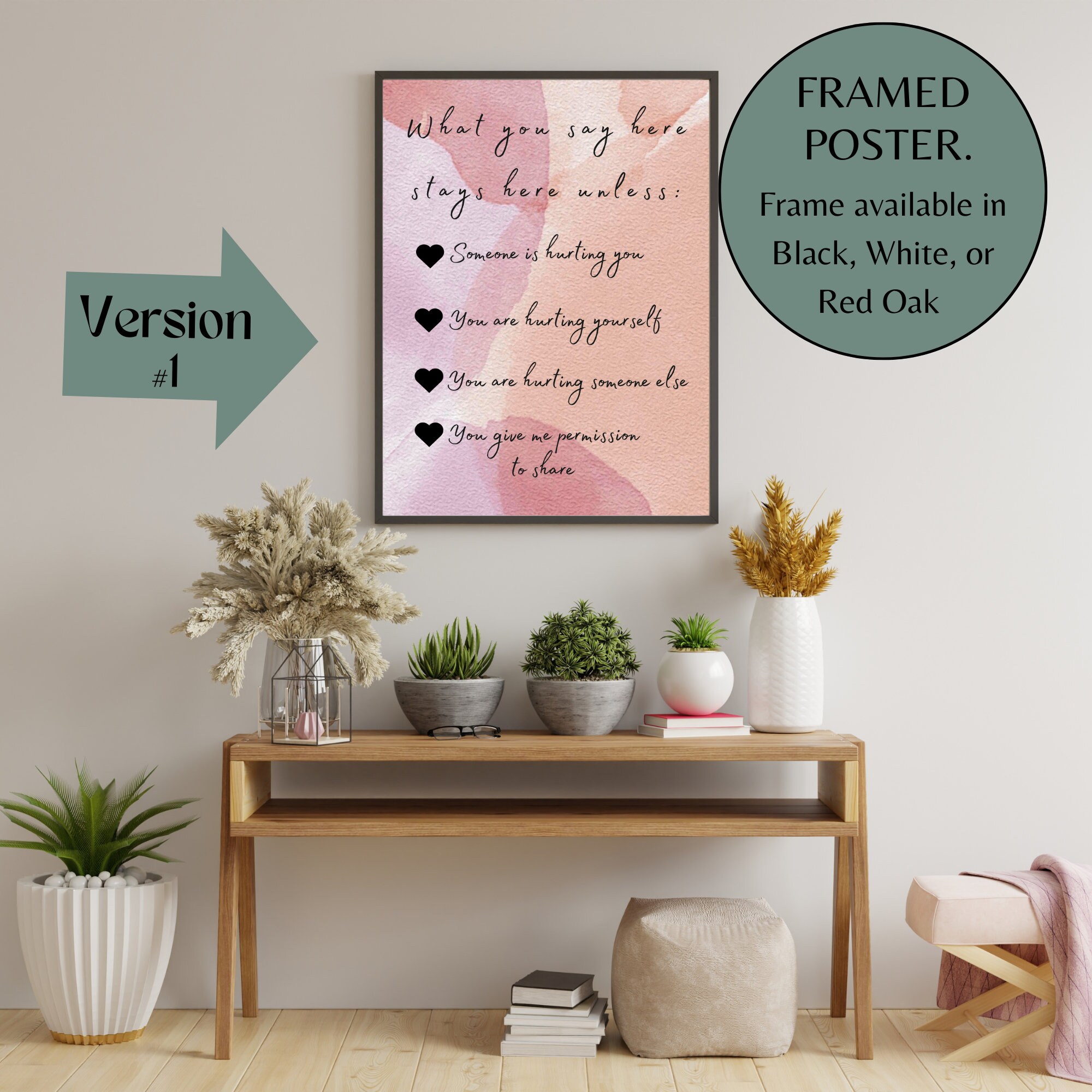 Therapy Office Confidentiality Sign, Pink Watercolor version 1, FRAMED ...