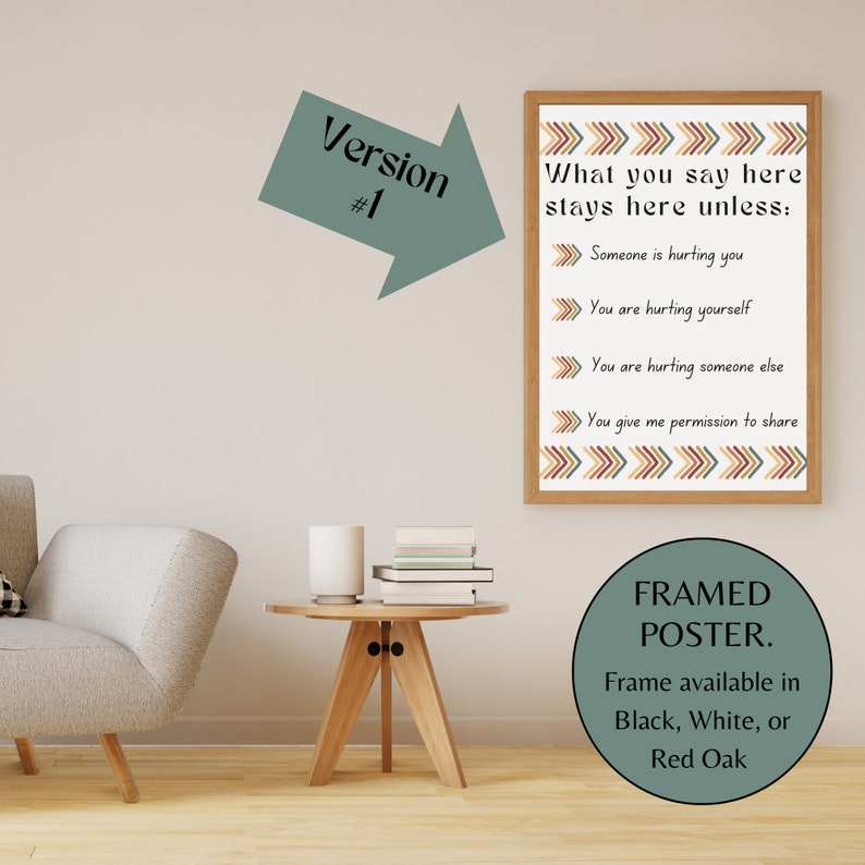 Therapy Office Confidentiality Sign, Arrow version 1, FRAMED POSTER ...