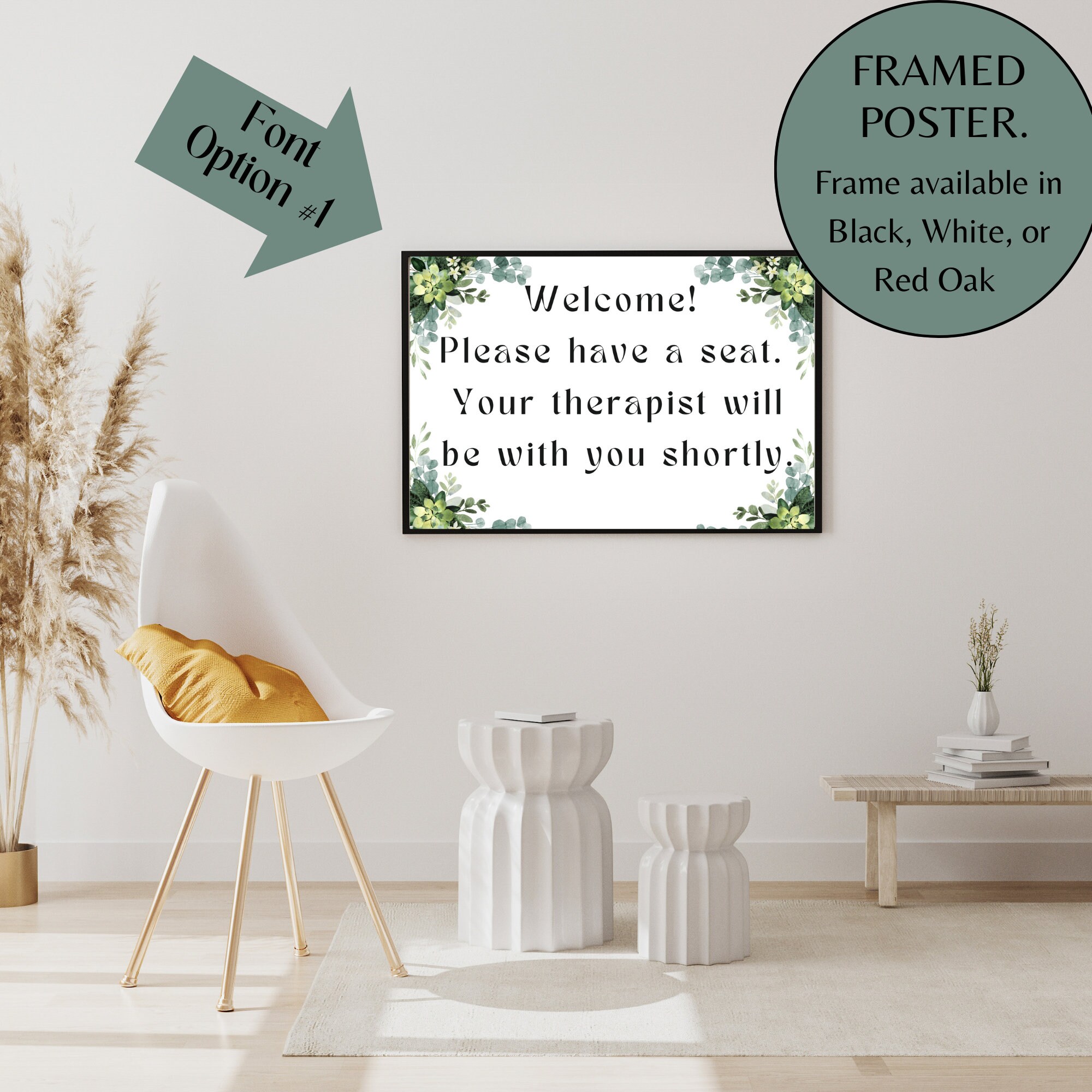 Therapy Office Waiting Room Sign, Floral Watercolor font 1, FRAMED ...