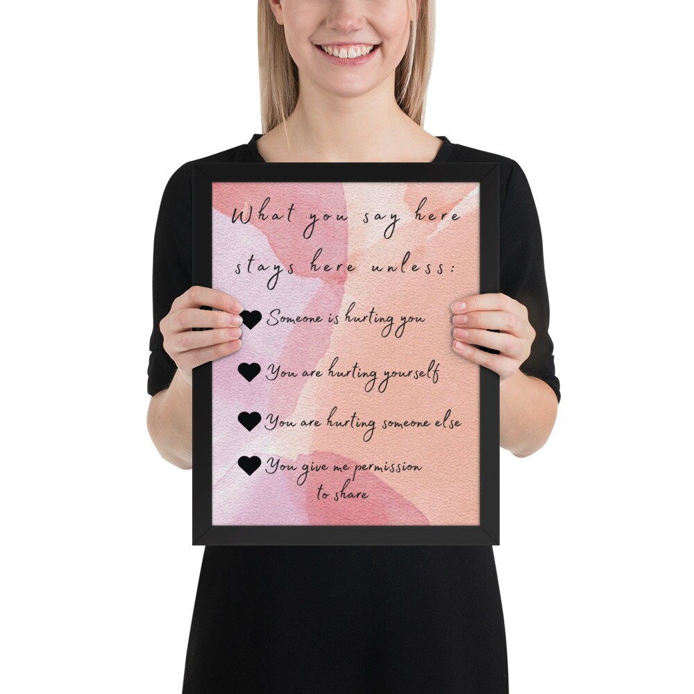 Therapy Office Confidentiality Sign, Pink Watercolor version 1, FRAMED ...