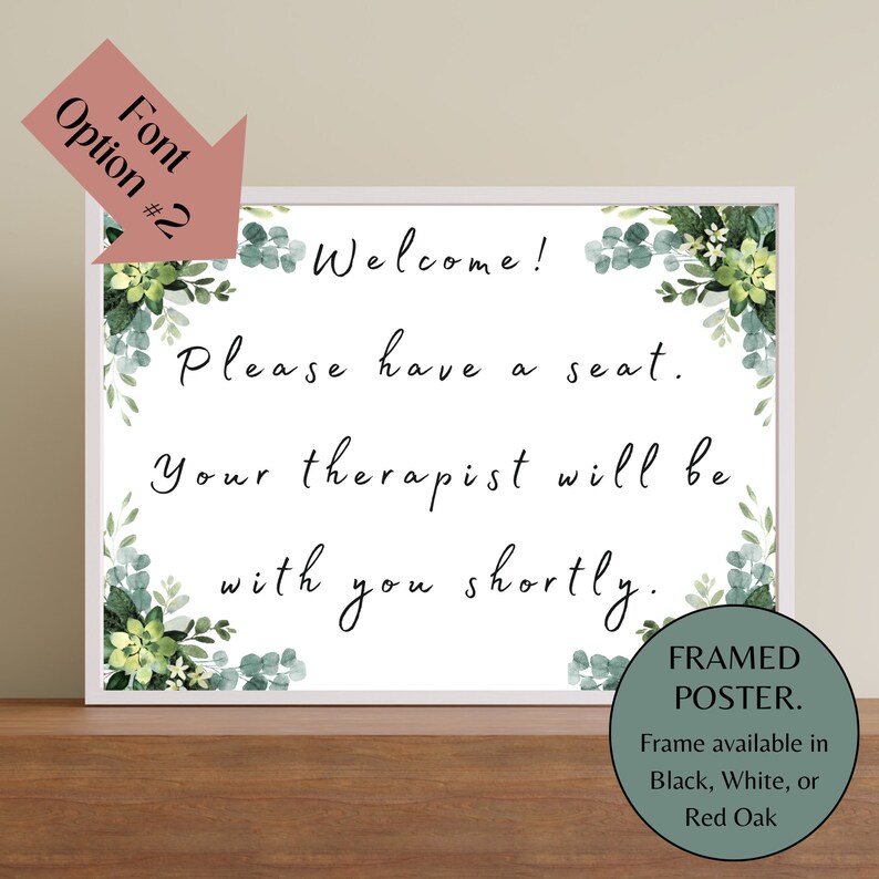 Therapy Office Waiting Room Sign, Floral Watercolor font 2, FRAMED ...