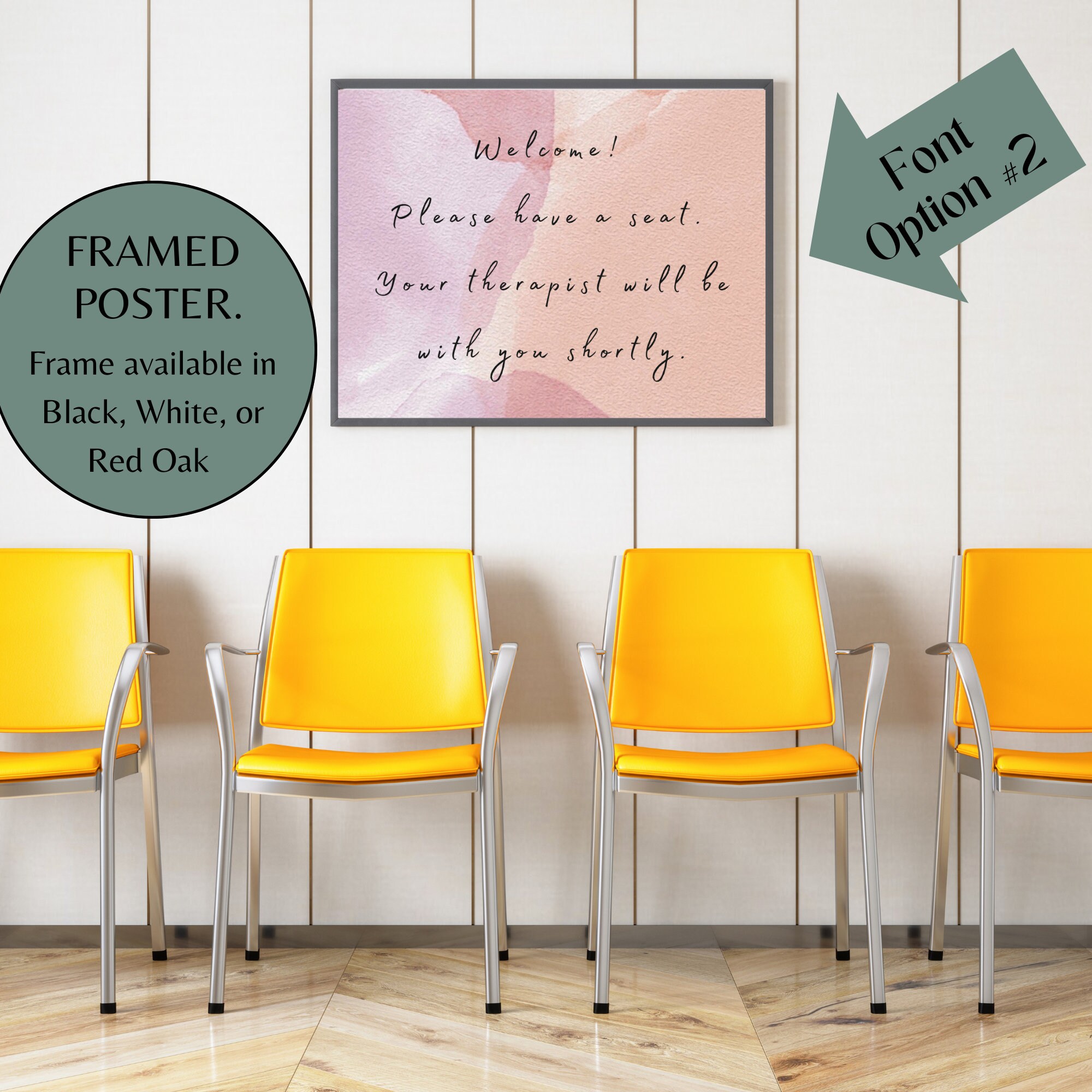Therapy Office Waiting Room Sign, Pink Watercolor font 2, FRAMED POSTER ...