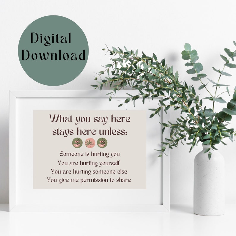 Therapist Confidentiality Sign, Therapy Office Decor, INSTANT DOWNLOAD ...