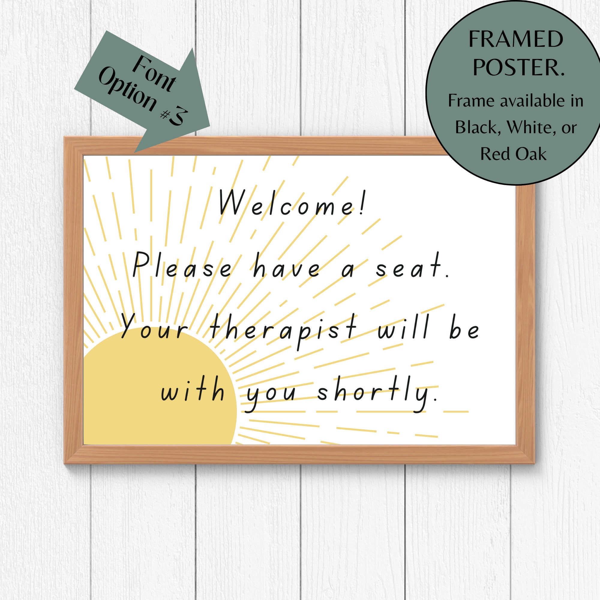 Therapy Office Waiting Room Sign, Boho Sun font 3, FRAMED POSTER ...