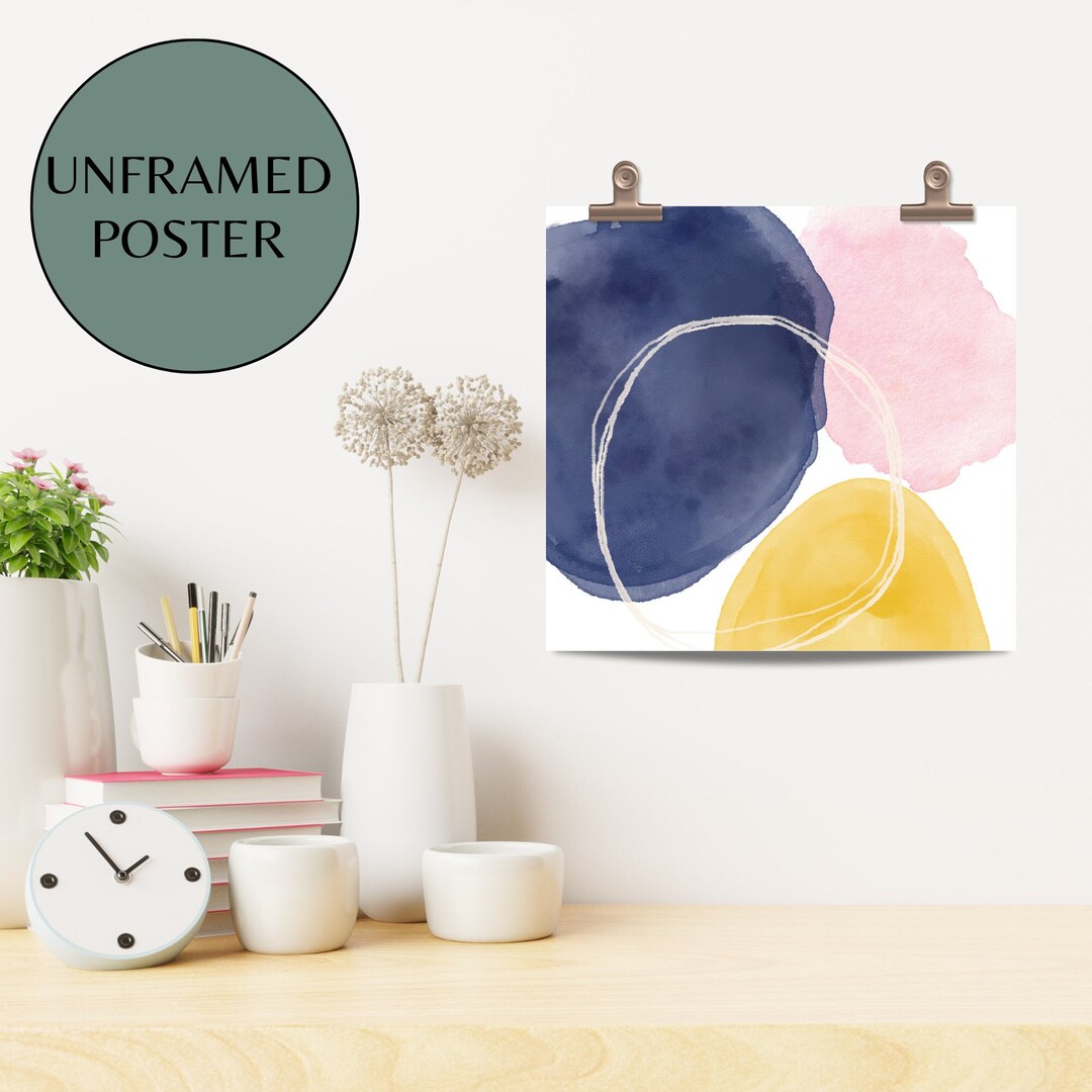 Therapy Office Decor, Abstract Watercolor Circles, POSTER, Blue Pink ...