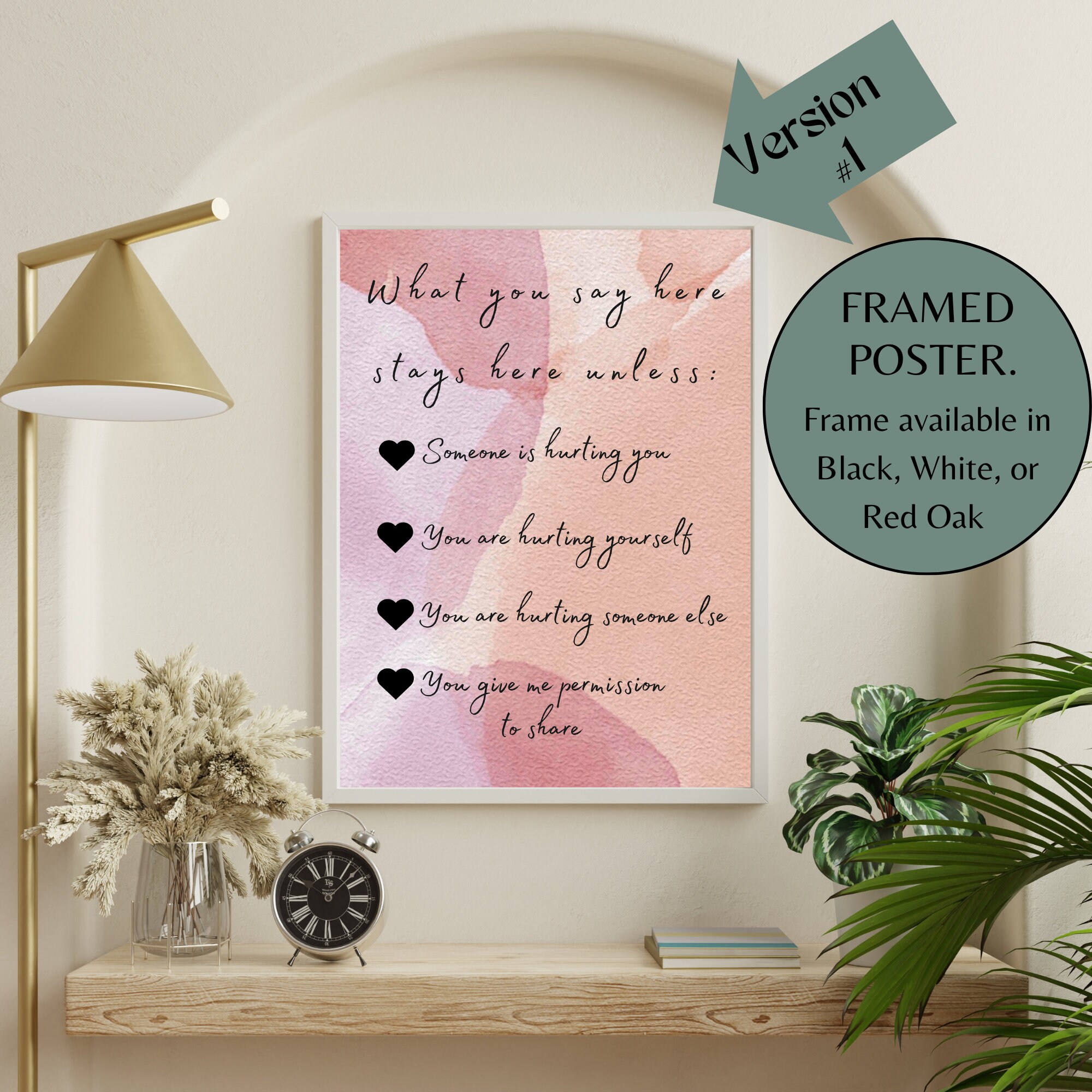 Therapy Office Confidentiality Sign, Pink Watercolor version 1, FRAMED ...