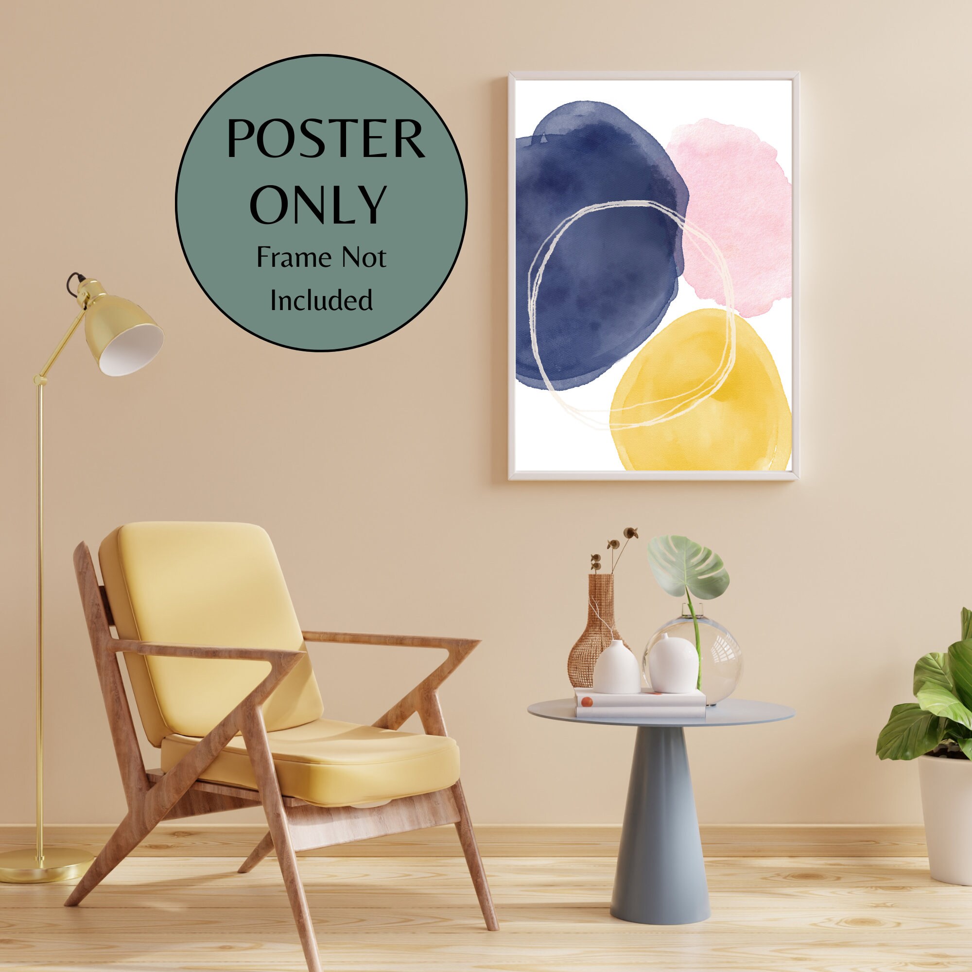 Therapy Office Decor, Abstract Watercolor Circles, POSTER, Blue Pink ...