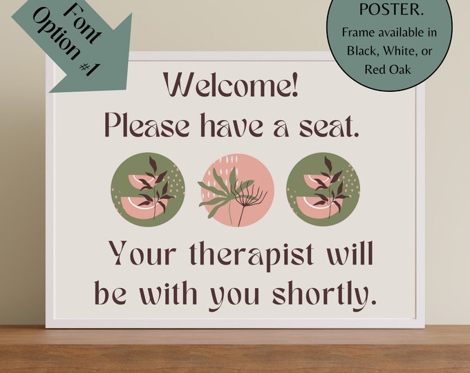 Therapy Office Waiting Room Sign, Boho Floral Circles font 1, FRAMED ...