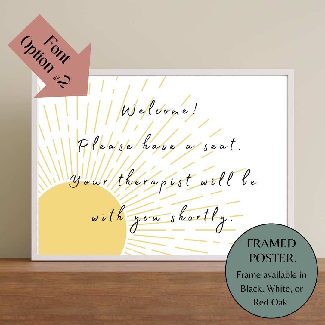 Therapy Office Waiting Room Sign, Boho Sun font 2, FRAMED POSTER ...