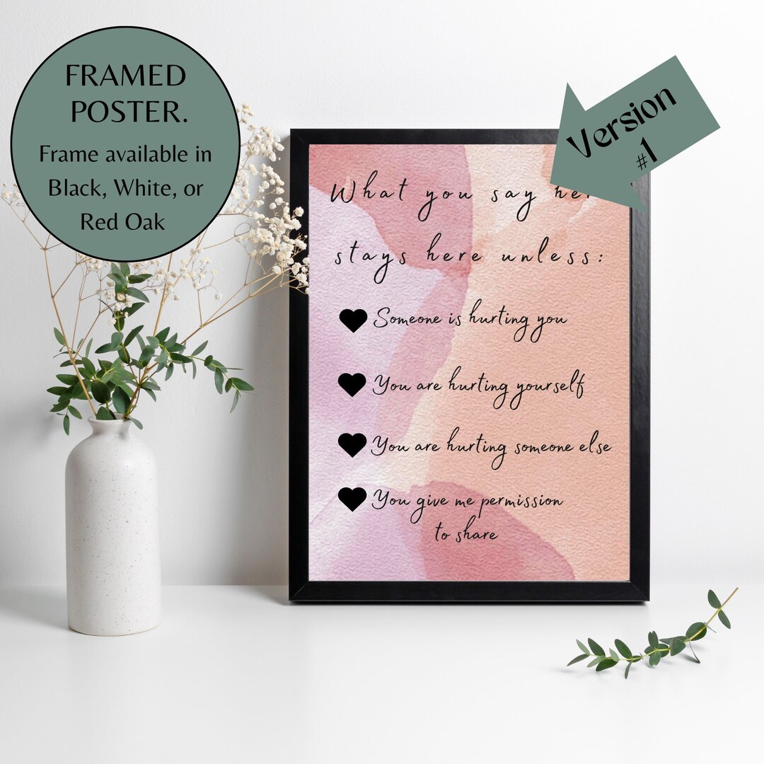 Therapy Office Confidentiality Sign, Pink Watercolor version 1, FRAMED ...