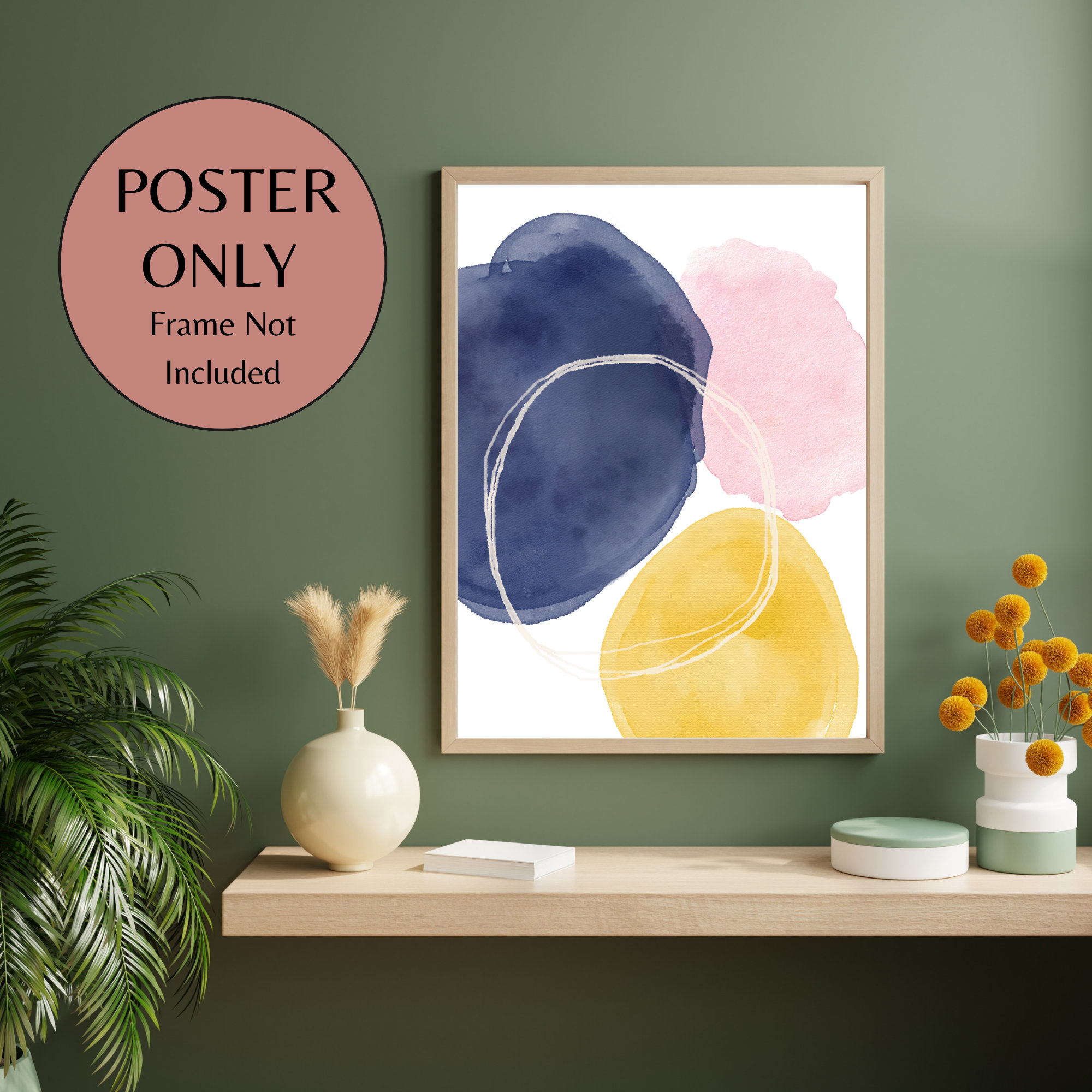 Therapy Office Decor, Abstract Watercolor Circles, POSTER, Blue Pink ...