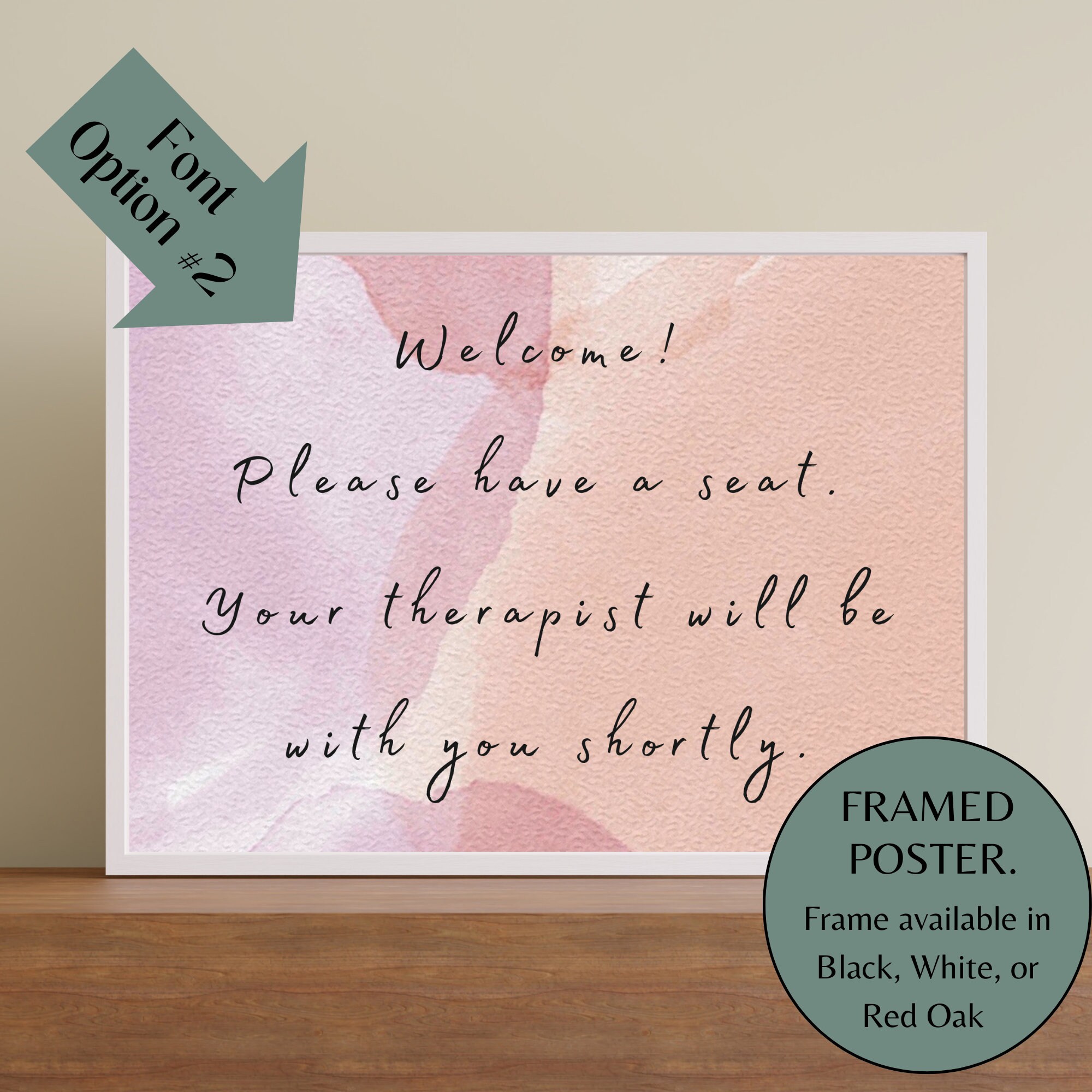 Therapy Office Waiting Room Sign, Pink Watercolor font 2, FRAMED POSTER ...