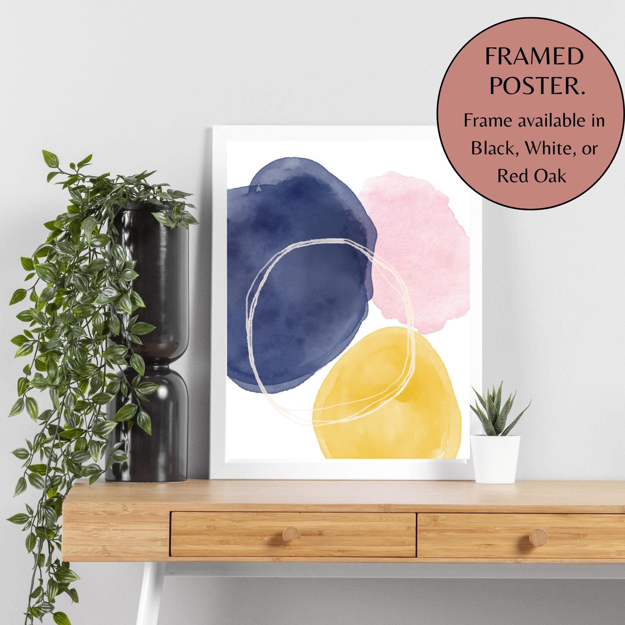 Therapy Office Decor, Abstract Watercolor Circles, FRAMED POSTER, Blue ...