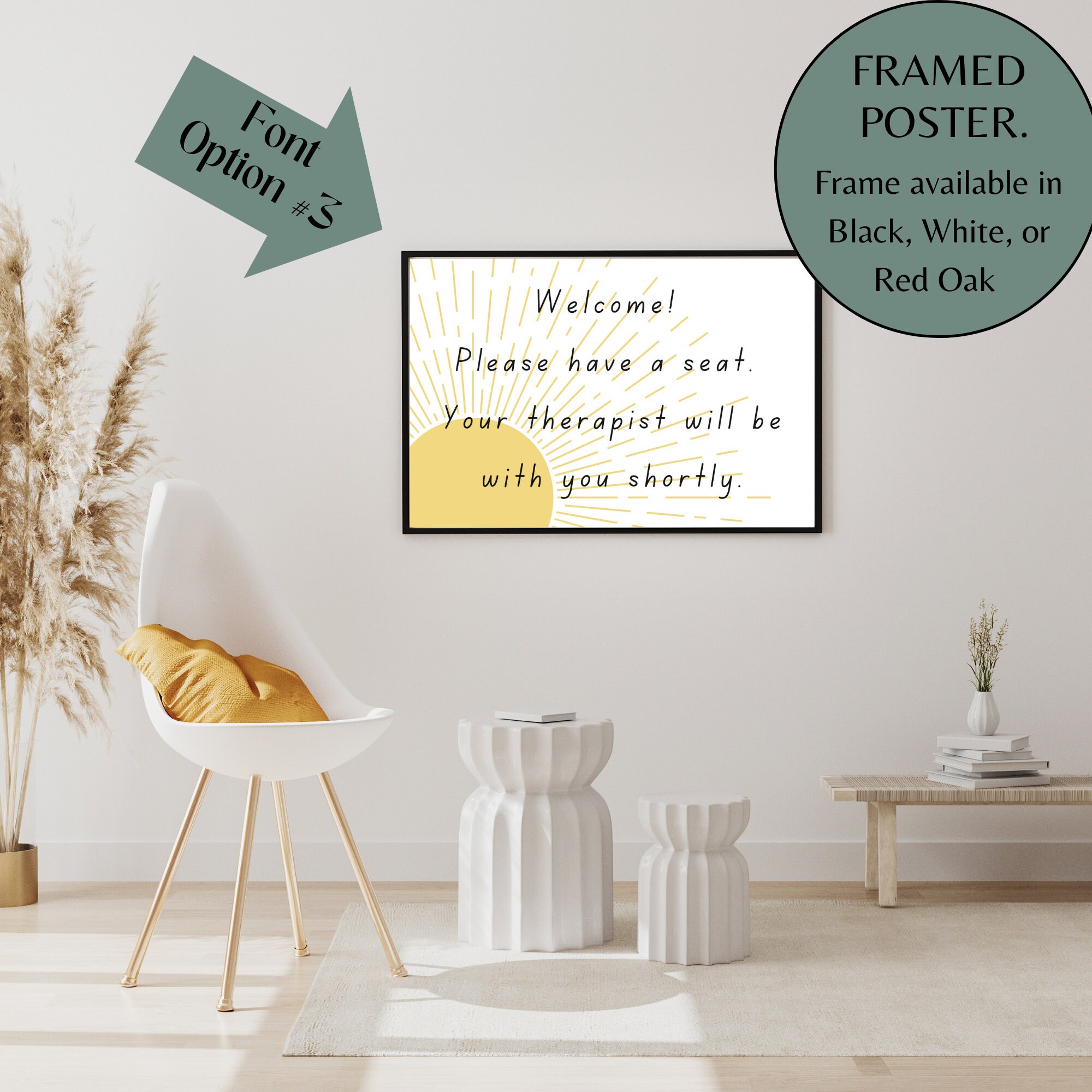 Therapy Office Waiting Room Sign, Boho Sun font 3, FRAMED POSTER ...