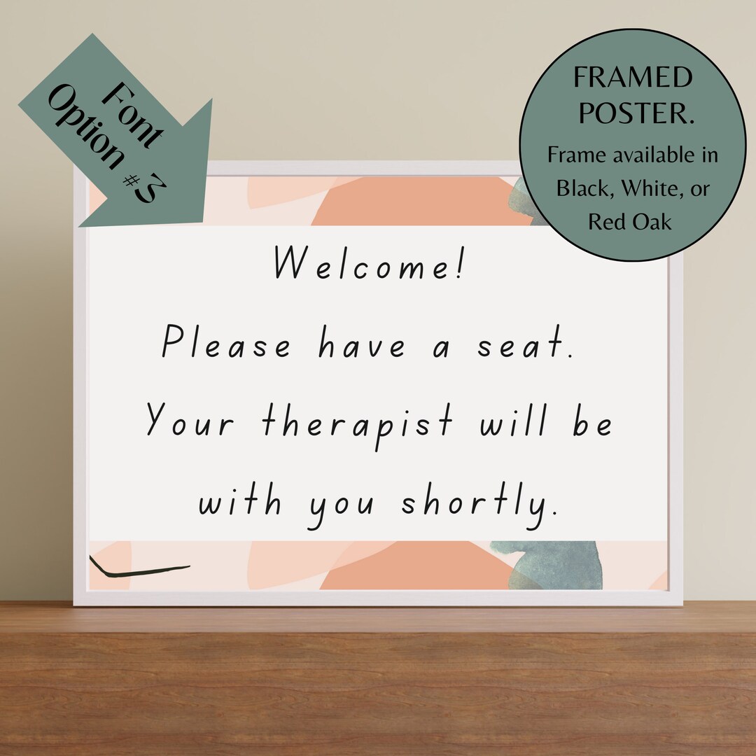 Therapy Office Waiting Room Sign, Boho Modern Watercolor font 3, FRAMED ...