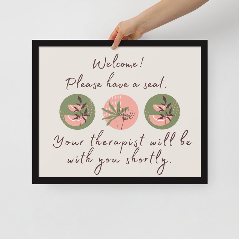 Therapy Office Waiting Room Sign, Boho Floral Circles font 2, FRAMED ...