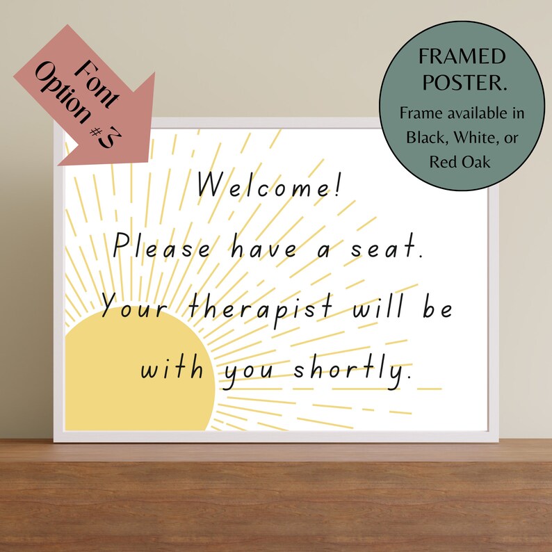 Therapy Office Waiting Room Sign, Boho Sun font 3, FRAMED POSTER ...