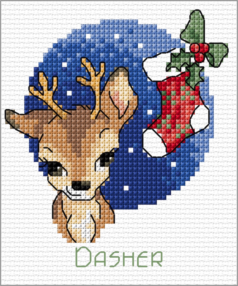 Dasher - Christmas Counted Cross Stitch Pattern by Maria Diaz - Etsy