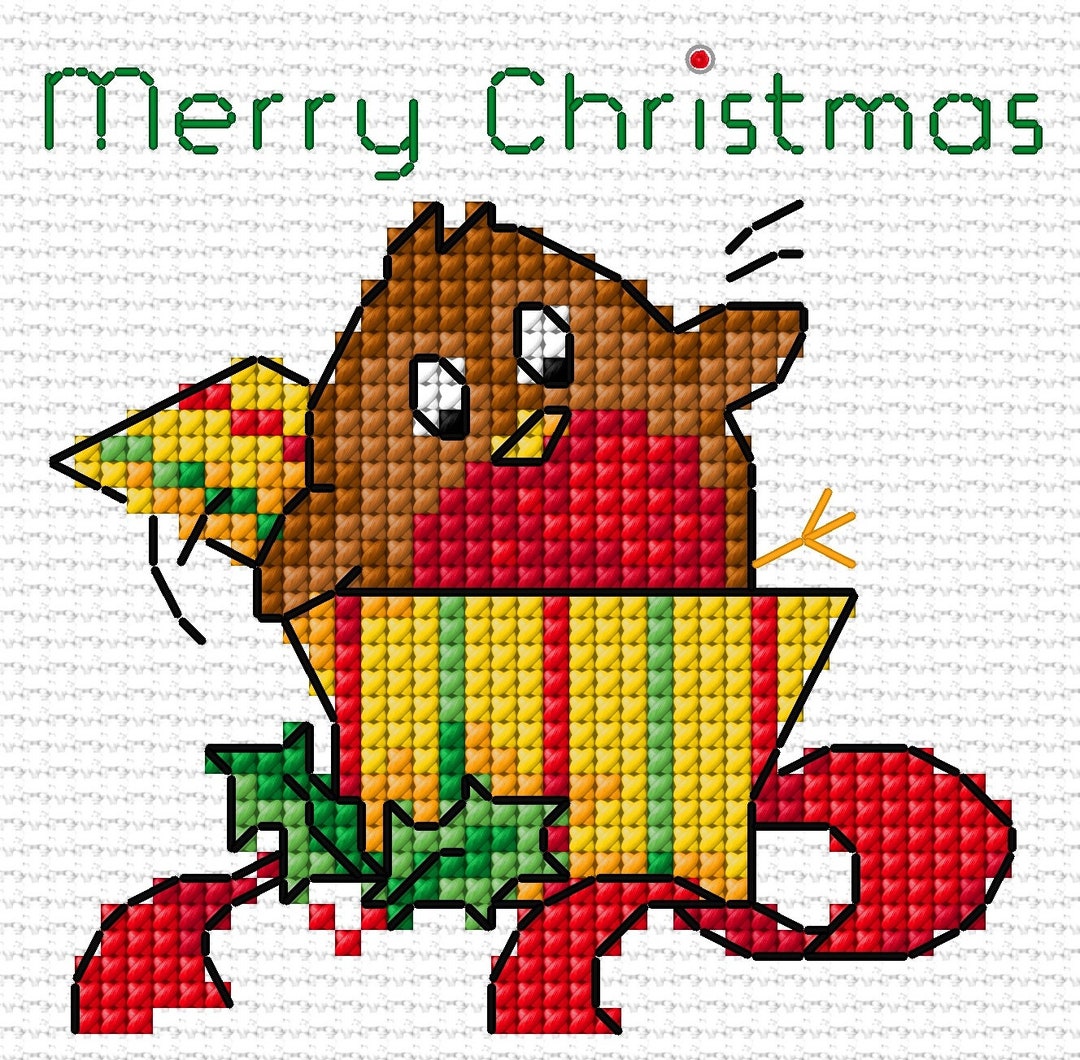 KSC013 Merry Christmas Robin - Cross Stitch Pattern - Etsy
