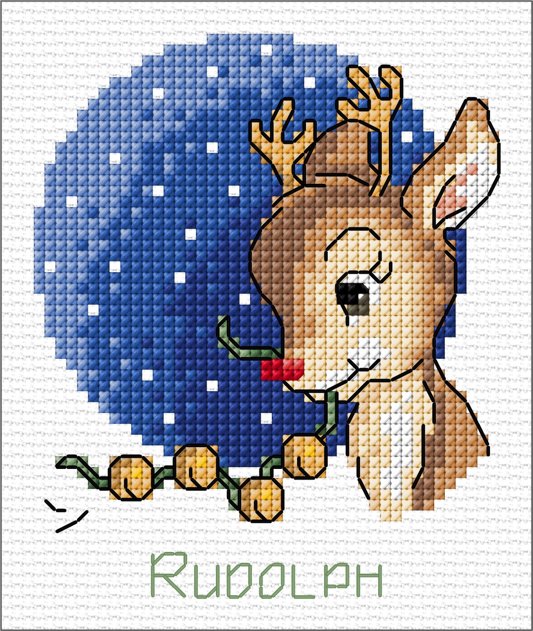 Rudolf - Christmas Counted Cross Stitch Pattern by Maria Diaz - Etsy