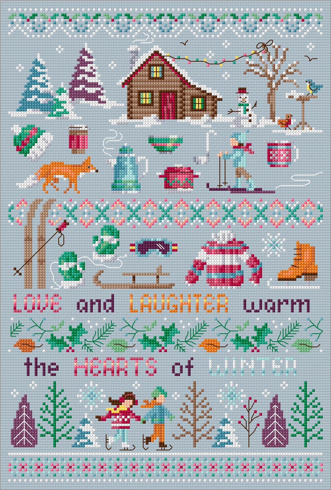 Hearts of WINTER Cross Stitch Sampler Pattern - Etsy